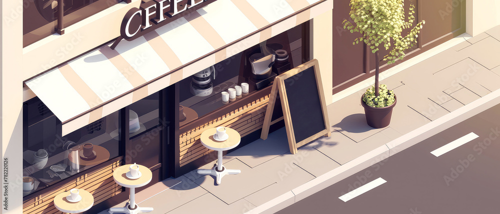 Isometric view of facade сoffee shop, cafe store, bar or restaurant ...