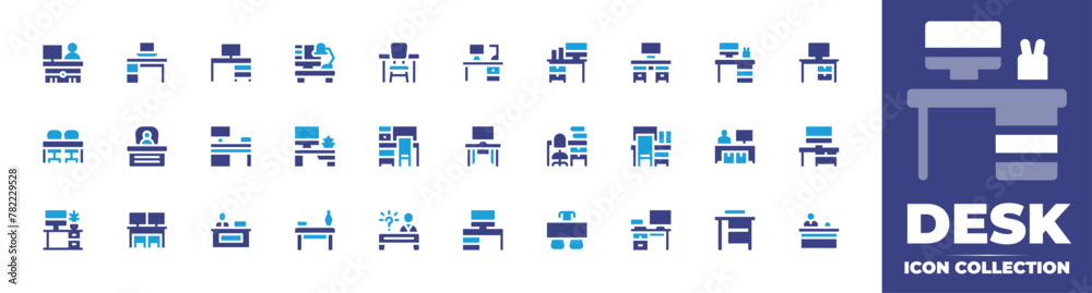 Desk icon collection. Duotone color. Vector and transparent ...