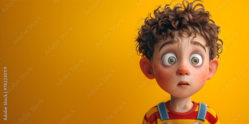Cartoon Boy Character with Surprised Emotional Expression Reacting with ...