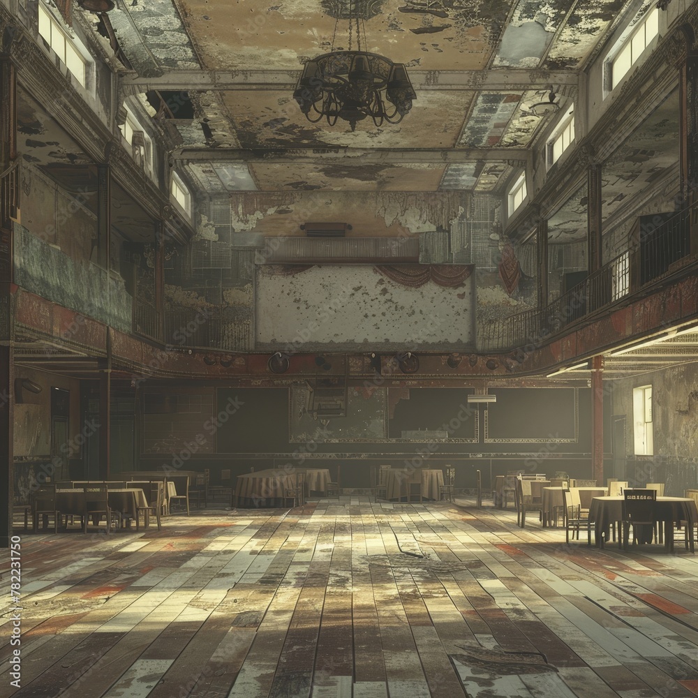 Abandoned banquet hall echoes of laughter and sorrow horror background ...
