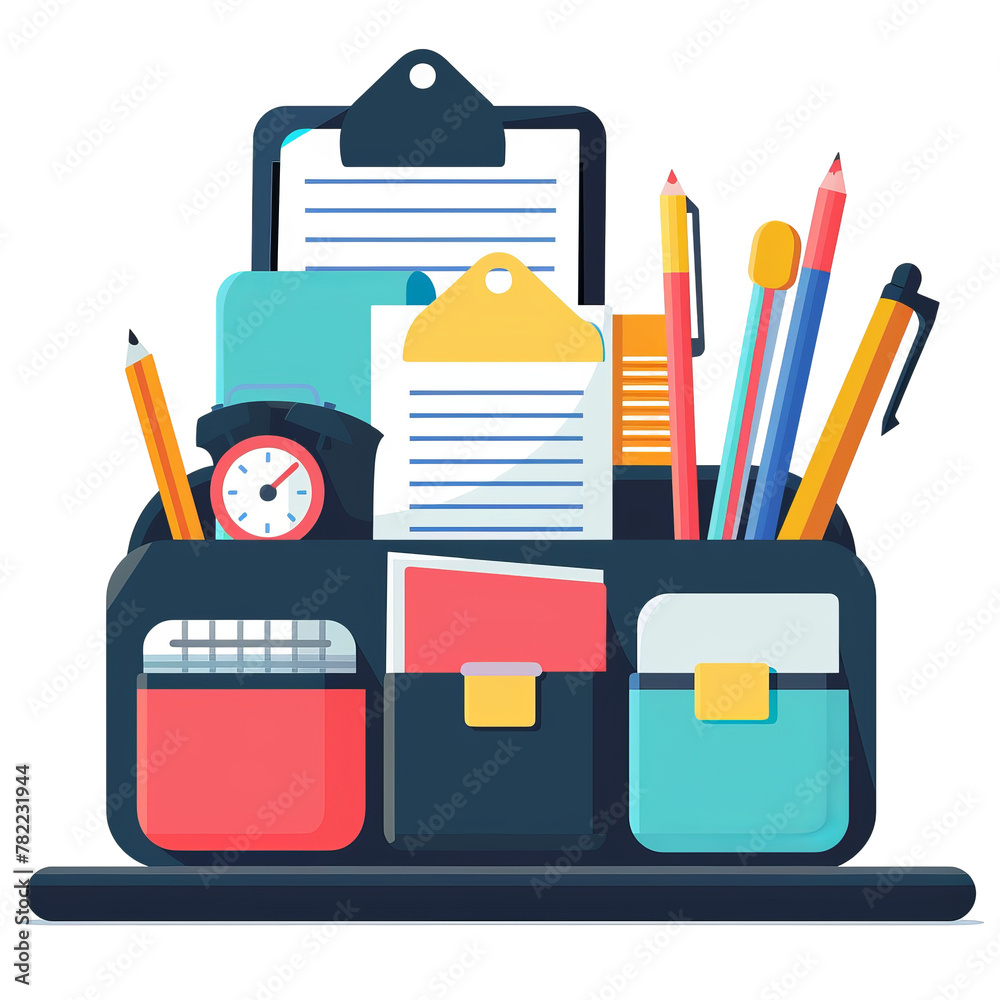 School Bag Filled With School Supplies isolated on a transparent ...