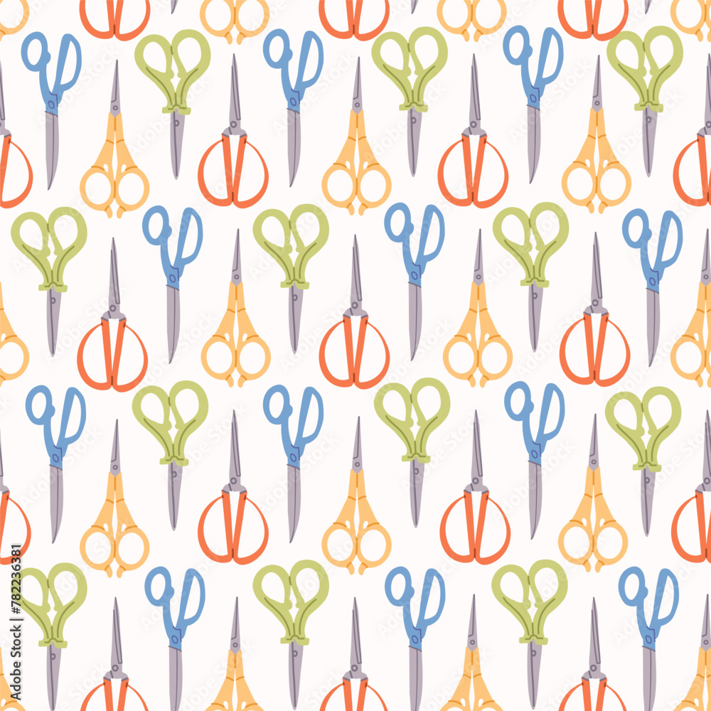 Seamless pattern with different sewing and embroidery tools on white ...