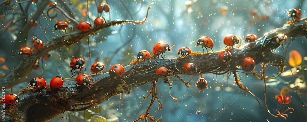 Illuminated by the soft glow of a forest ambiance, a lively gathering ...