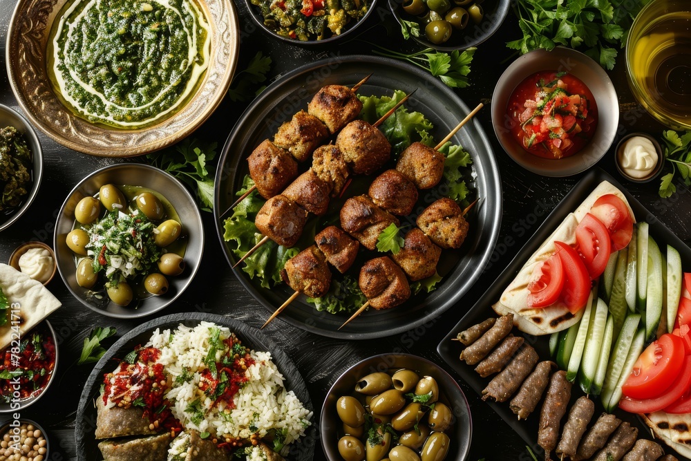 Variety of traditional Middle Eastern dishes including stuffed vine ...