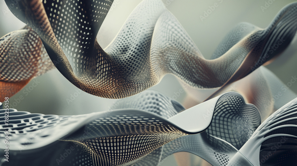 In the abstract expanse of the background, an array of 3D objects ...