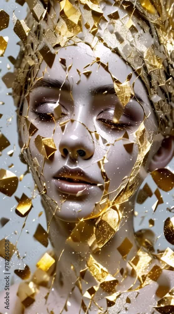 shattered divine luxury golden porcelain statue of a young woman made ...