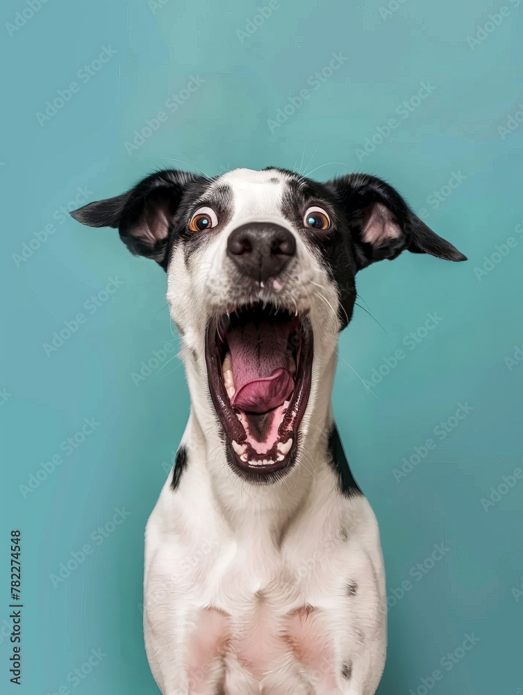 Playful dog with a hilarious shocked expression and open mouth, set ...