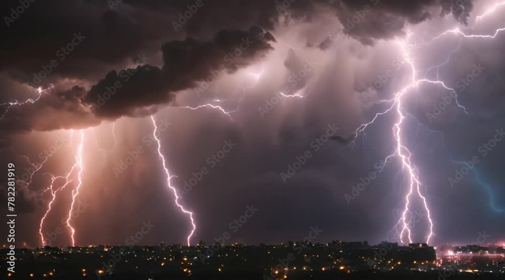 multiple lightning strikes against a dramatic black backdrop, imbued ...