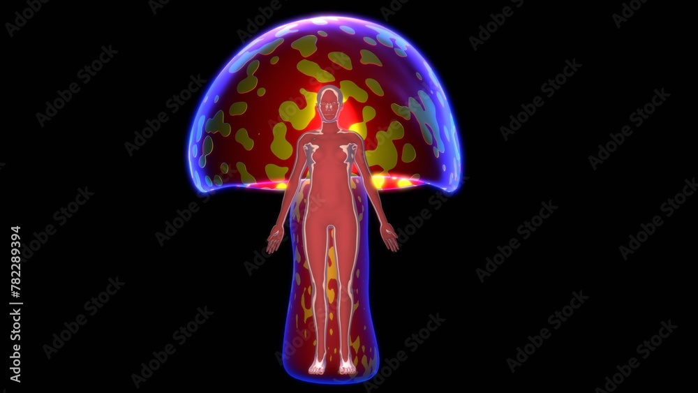 Magic mushroom with human body. Psychedelic Healing. Colorful glowing ...