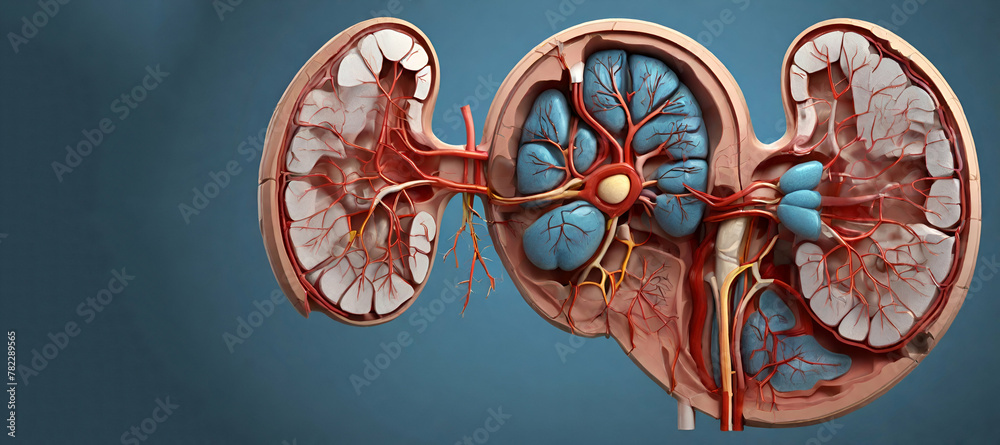 Kidneys, Human kidney anatomy cross section, scientific, two bean ...