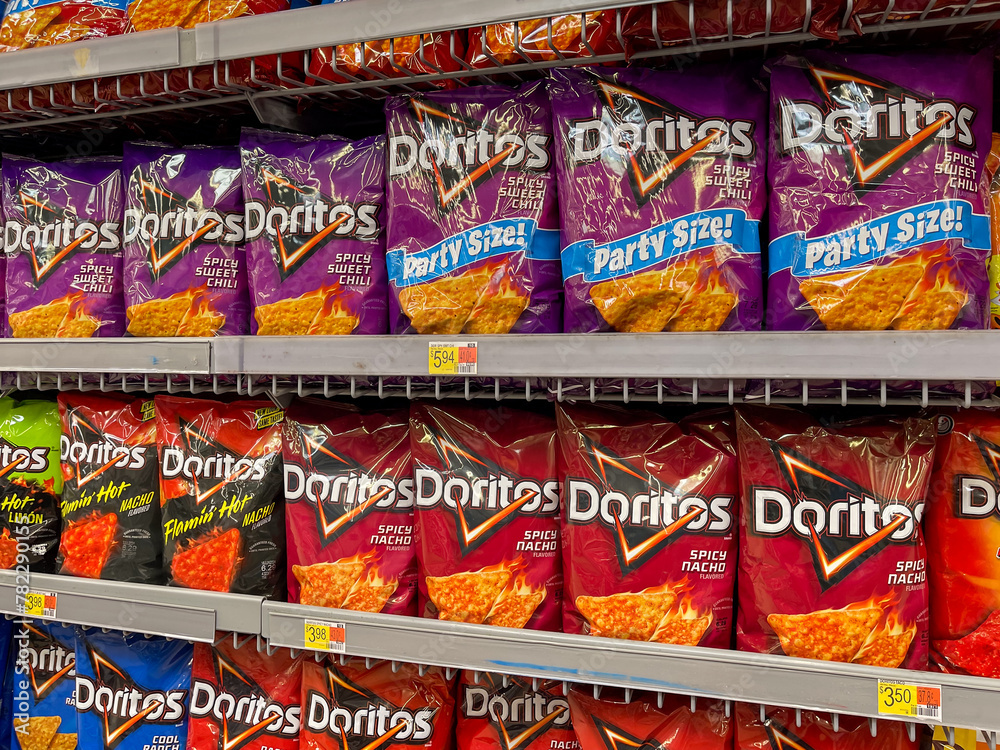 PORT CHARLOTTE, FLORIDA - APRIL 11, 2024 : Doritos corn snack chip ...