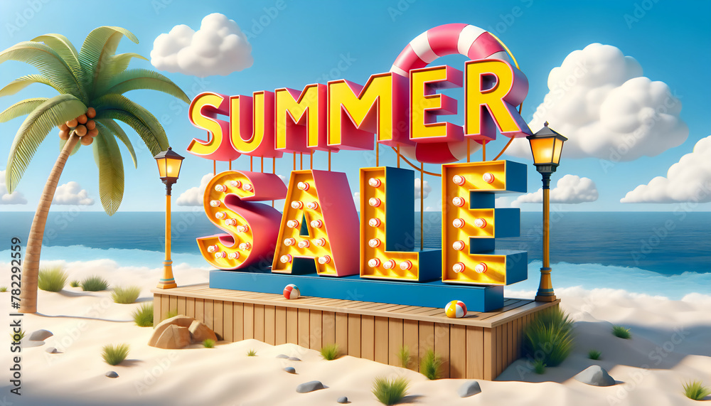 3D 'Summer Sale' Sign: Beach Setting Image Creation, Classic Boardwalk ...