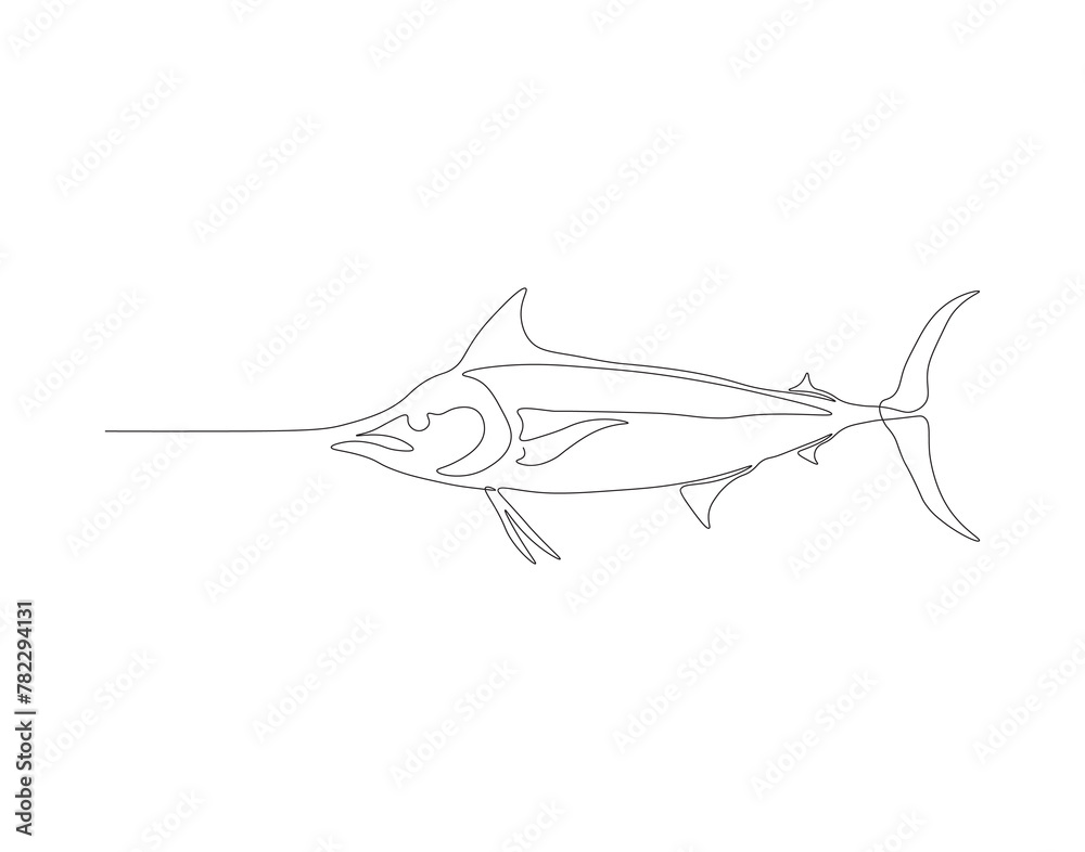 Continuous line drawing of marlin fish. One line of marlin fish. Marine ...