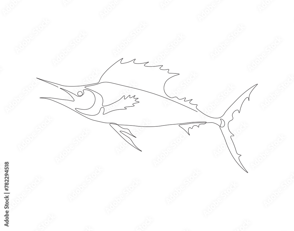 Continuous line drawing of marlin fish. One line of marlin fish. Marine ...
