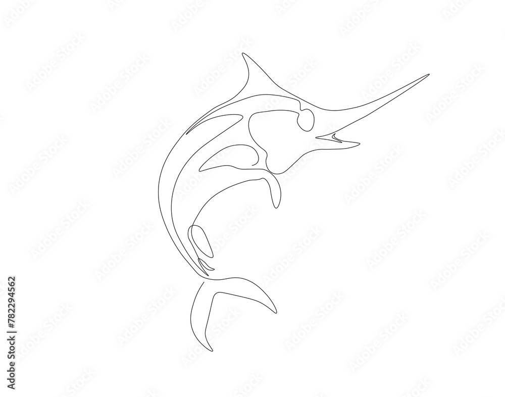 Continuous line drawing of marlin fish. One line of marlin fish. Marine ...