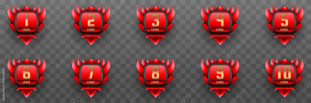Fantasy Red and Gold Themed Game GUI Level Up Badges for Game UI ...