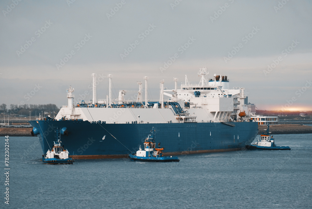 LNG Tanker Mooring In The International Trade Port. Gas Transportation ...