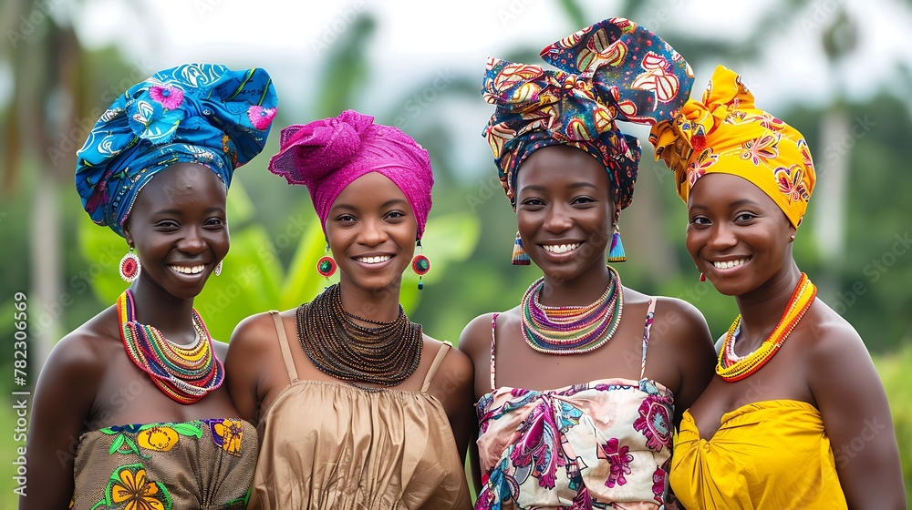Women of Guyana. Women of the World. Four smiling African women wearing ...