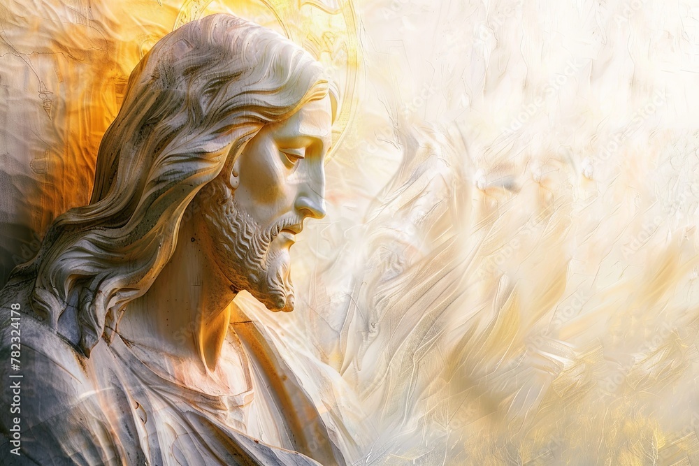 Jesus Christ, catholic holy lord ascended to Heaven looks down after ...