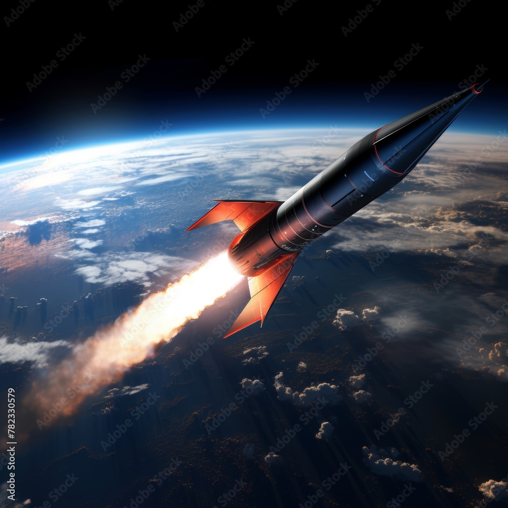Close-up on a hypersonic missile in flight, its sleek design slicing ...