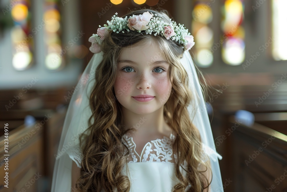 portrait beautiful little girl with long hair celebrating her first ...