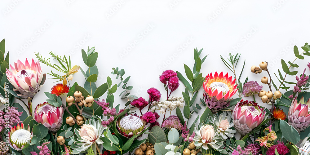 Beautiful flat lay arrangement of mostly Australian native flowers ...