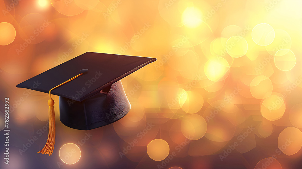 Graduation cap with gold tassels, on an elegant background with gold ...