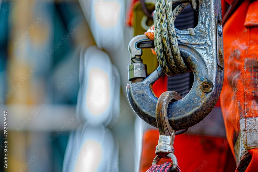 A safety device for working at heights with a shock absorbing hook ...
