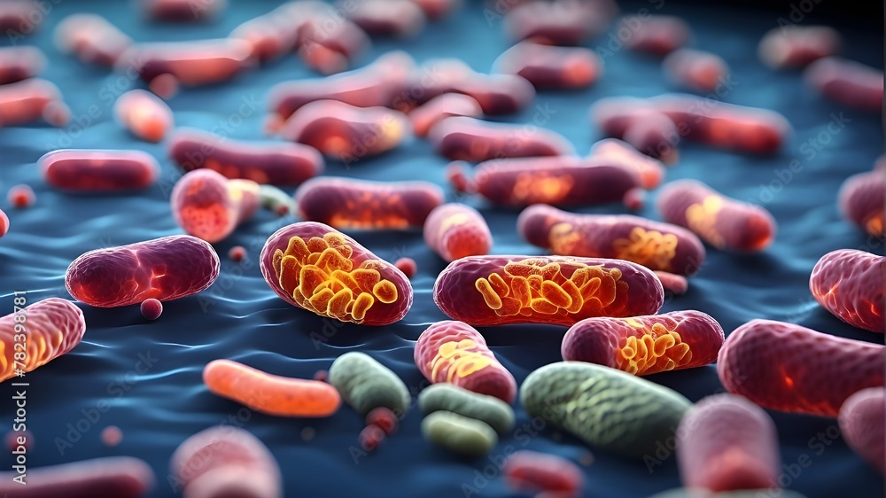 Prebiotics Biology of bacteria and microflora zoomed structure. colony ...