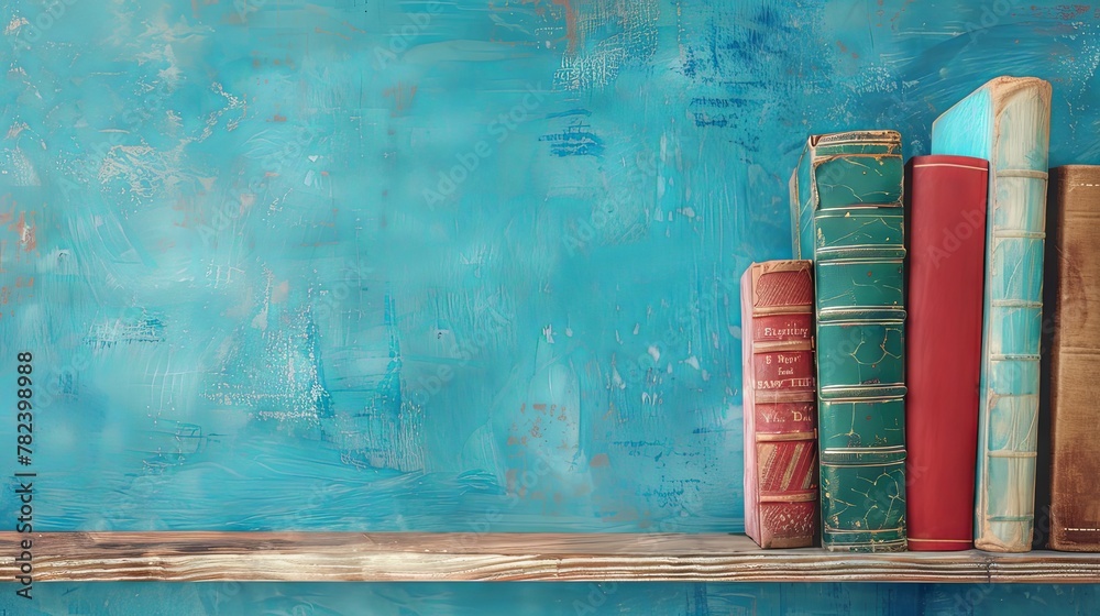 Colorful books on grungy blue background free copy space Vintage old ...