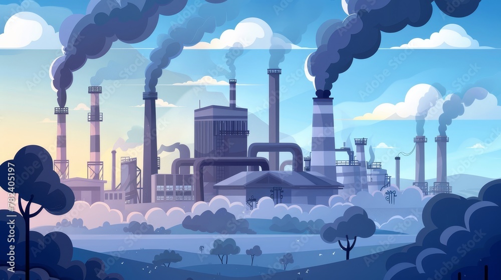 Smoke from chimneys in factories. Air pollution caused by industry ...