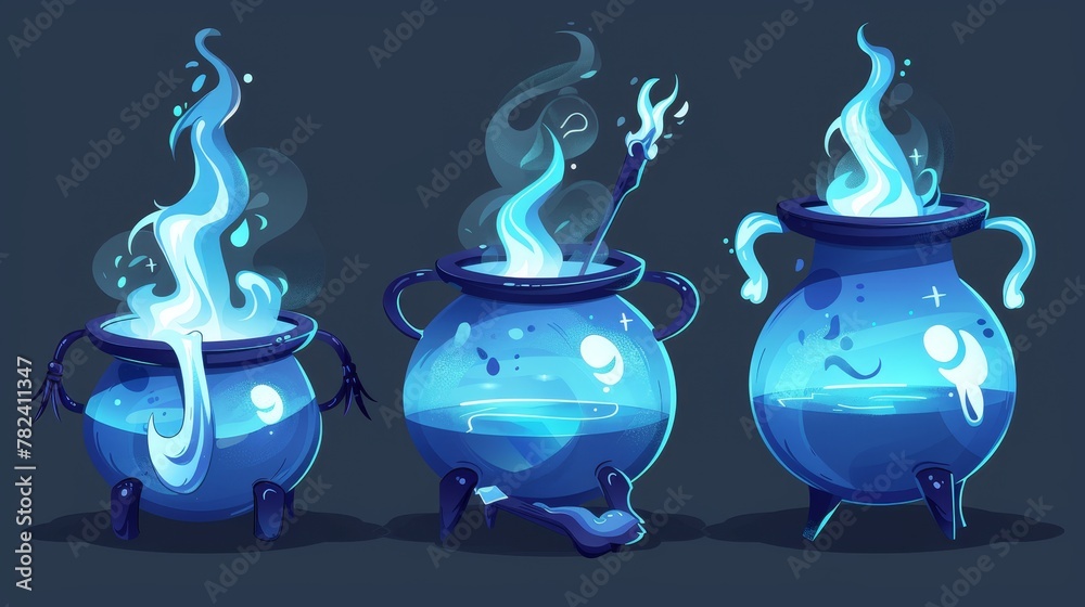 Animated sprite sheet of a witch's cauldron with boiling magic potion ...