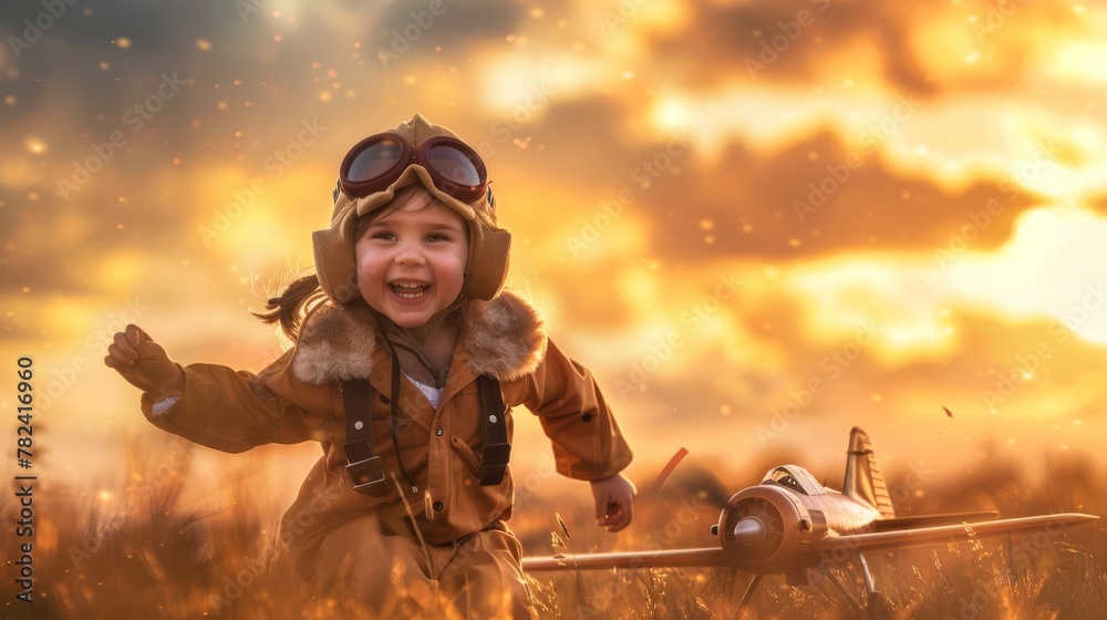 Airplane pilot young boy, dressed in a pilots outfit and goggles ...