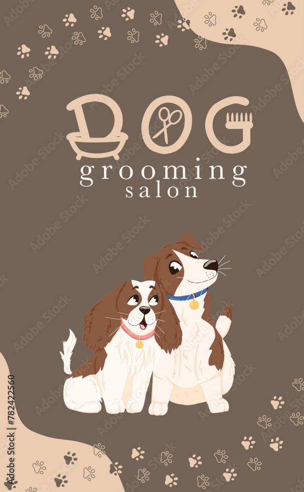 Vector poster template for pet shop, dog grooming salon. Cute design ...