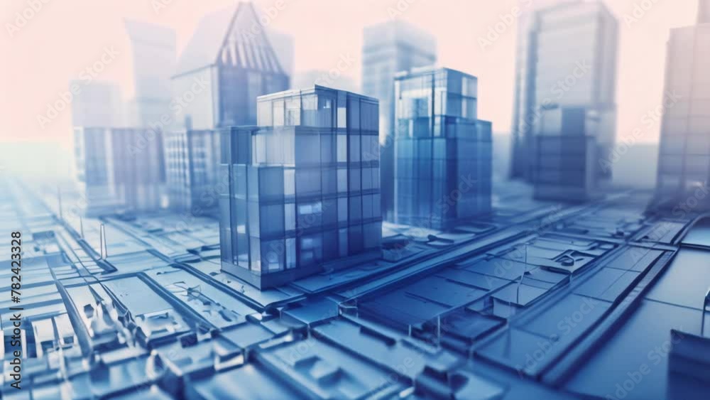 Architectural blueprint of commercial buildings with transparent 3D ...