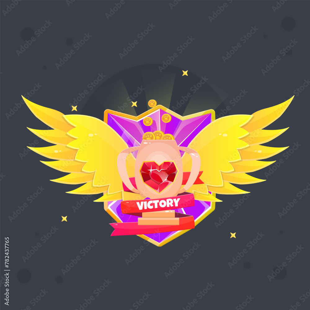 Game UI Victory Winner You Win Red Heart Gem Purple Badge Cup Golden ...