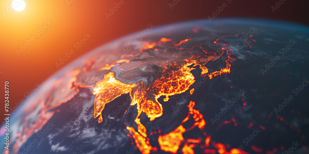 Planet Earth burning under the extreme heat of the sun, conceptual ...