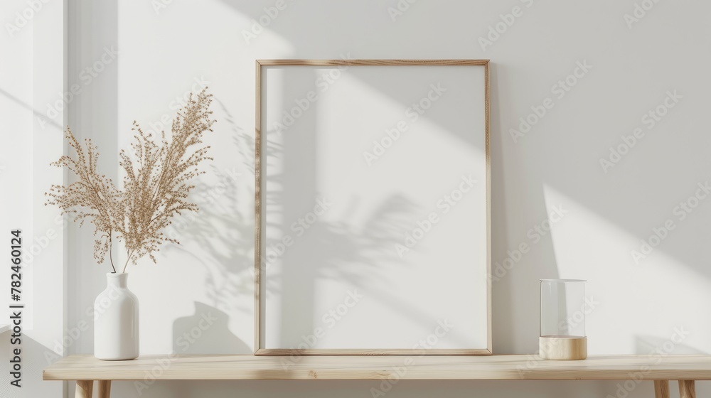 Blank a4 wood frame mockup interior background, circular motion, 3d ...