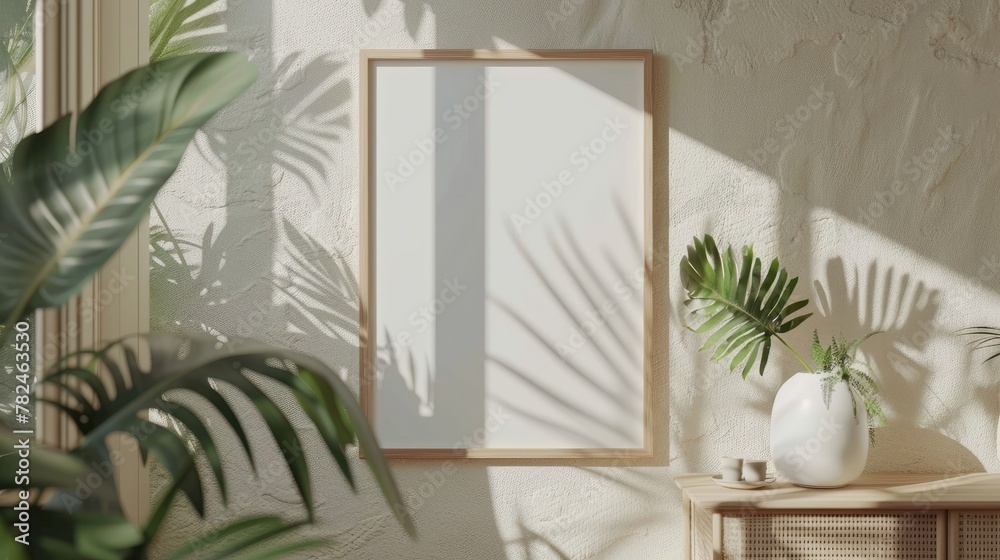 Blank a4 wood frame mockup interior background, circular motion, 3d ...