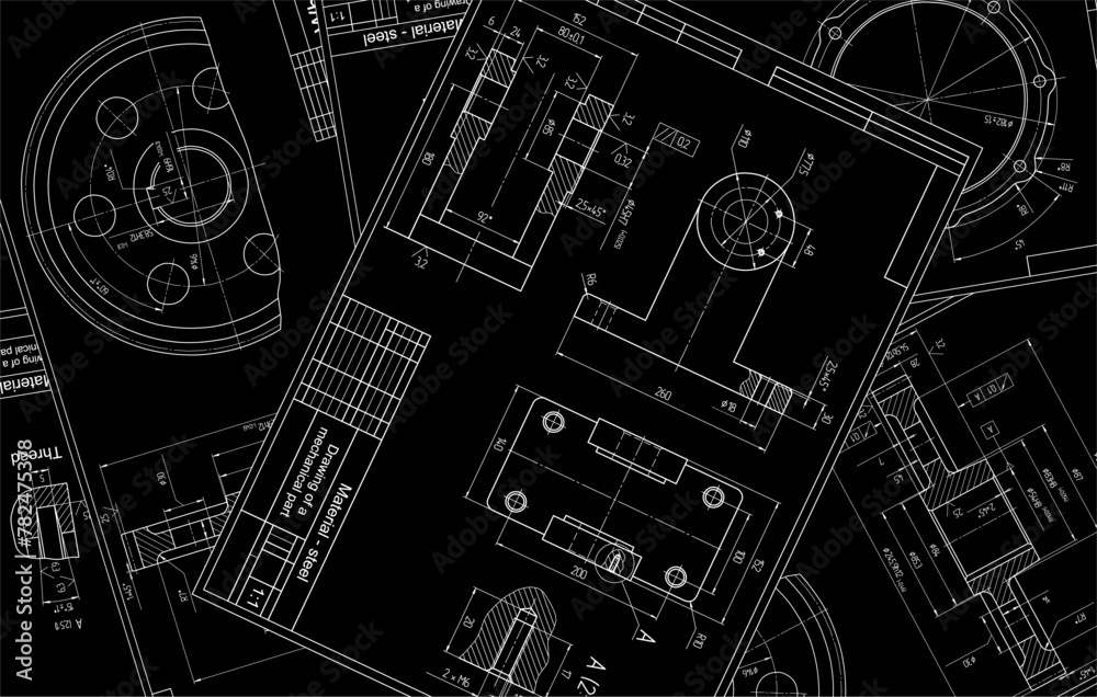Vector engineering drawing of a steel mechanical parts with through ...