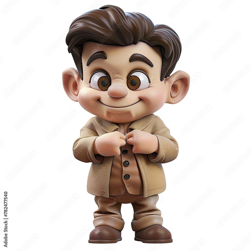 Cartoon character wearing a jacket up close, and a cartoon statue ...