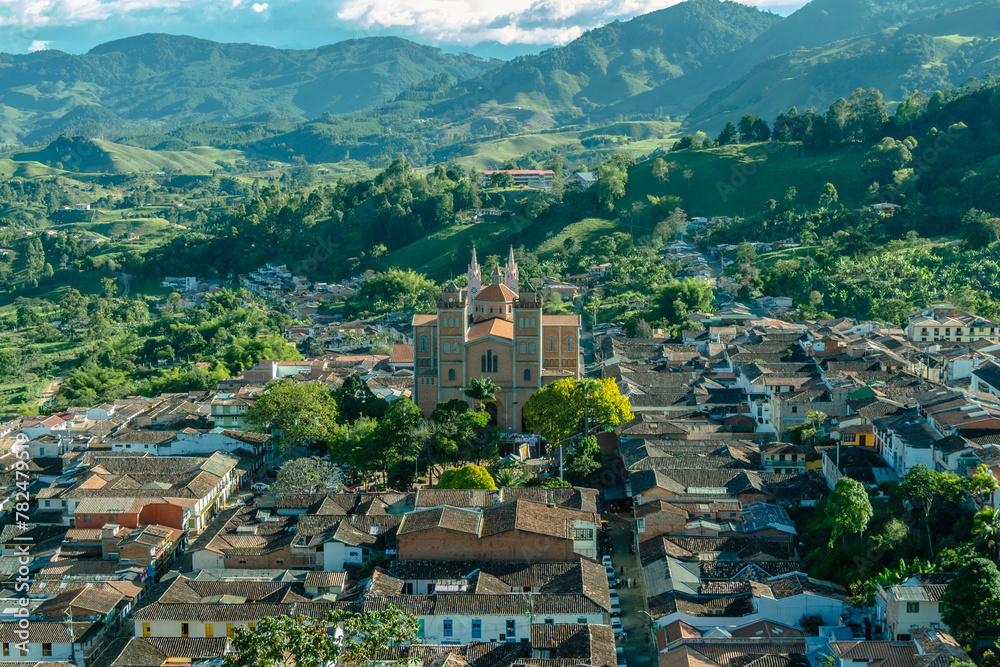 Wide panorama of the superb village (pueblo) of Jerico, antioquia ...