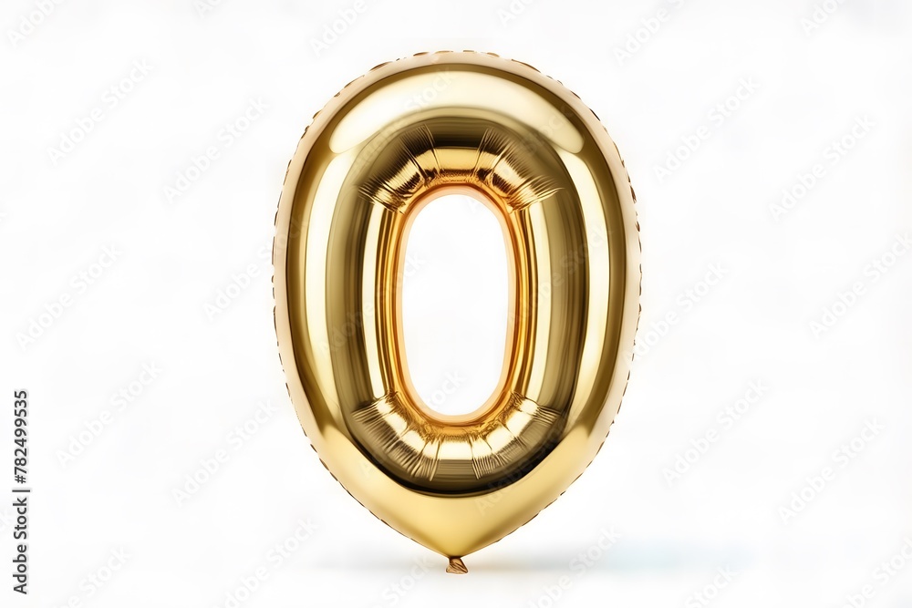 golden balloon shape for number 0 on white background, Golden number ...