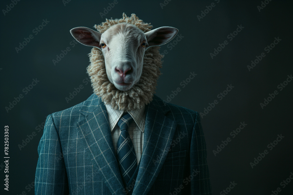 Man in suit and tie with sheep head - symbol of conformity, passivity ...