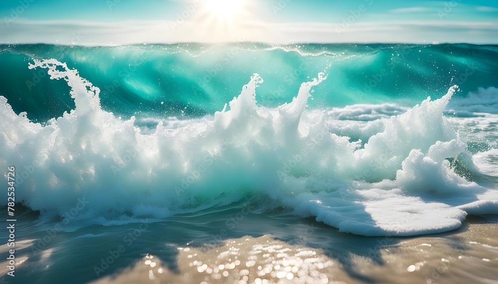 Beautiful tropical wave of summer sea surf. Soft turquoise blue ocean ...