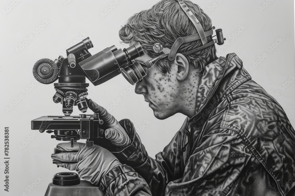 A hyper-realistic pencil drawing featuring a man engrossed in ...