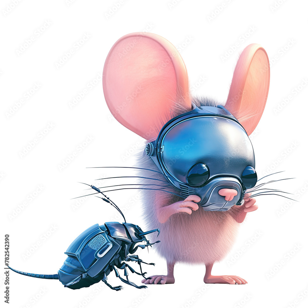 Perplexed cartoon mouse on computer meets giant bug, creating a ...