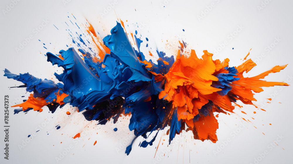 Dynamic Splashes Of Neon Orange And Electric Blue Agnst A Pure White Background Capturing The