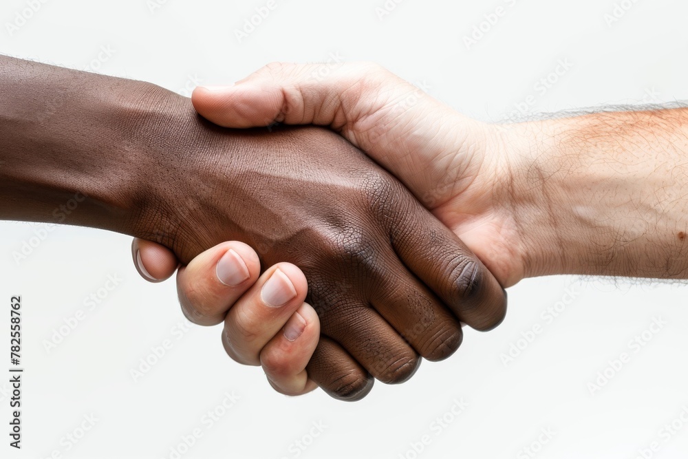 Handshake between diverse hands, clear background, representing ...