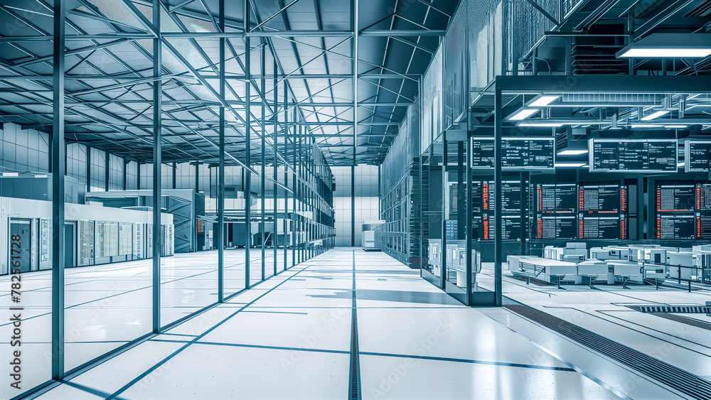 Modern Data Center Interior. High-Tech Server Room with Monitoring ...